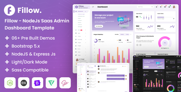 Fillow - NodeJs Saas Admin Dashboard Template | Dexignlabs